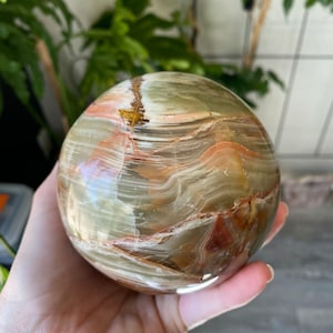 3lb Green Onyx Sphere Crystal Large | Natural Banded Stone Carved ...