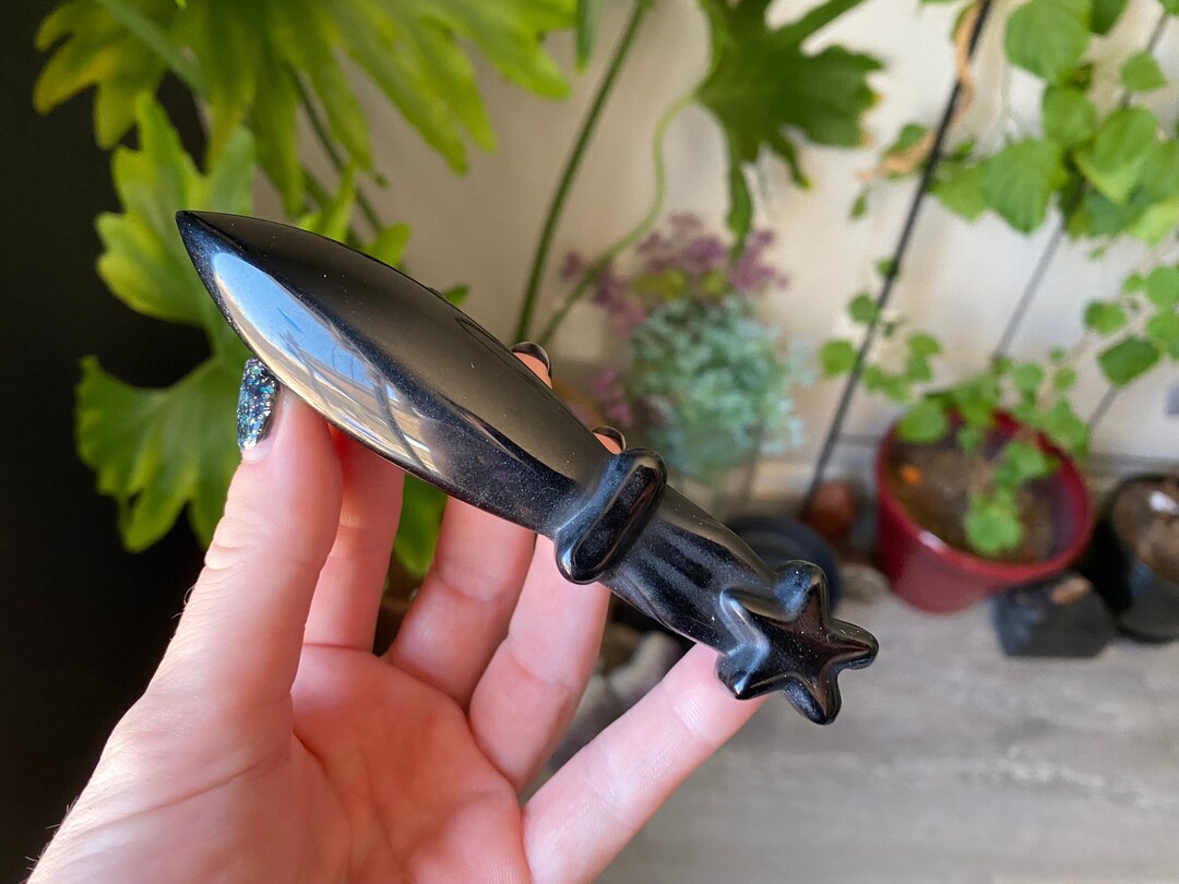 Black Obsidian Dagger Crystal | Natural Stone Carved and Polished Knife ...