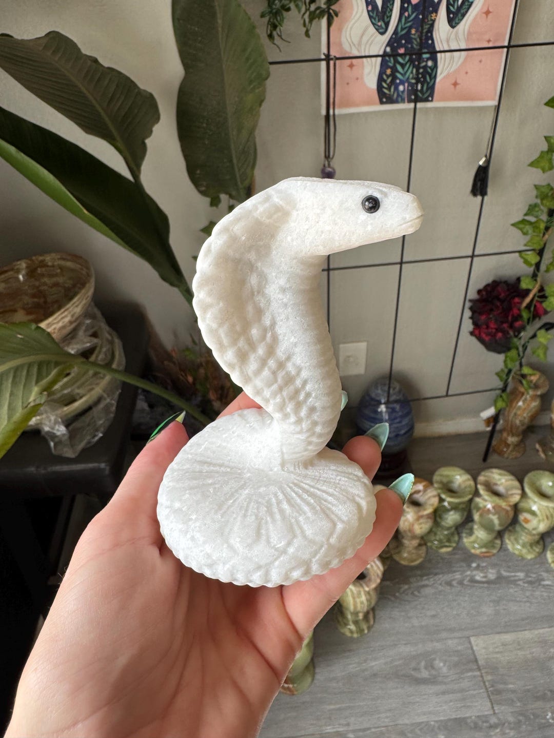 White Jade Snake Crystal | Natural Stone Carved Cobra Snake ...