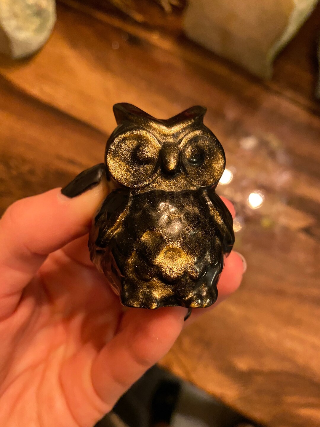 Black Obsidian Gold Sheen Owl Crystal | Natural Obsidian Carved and ...