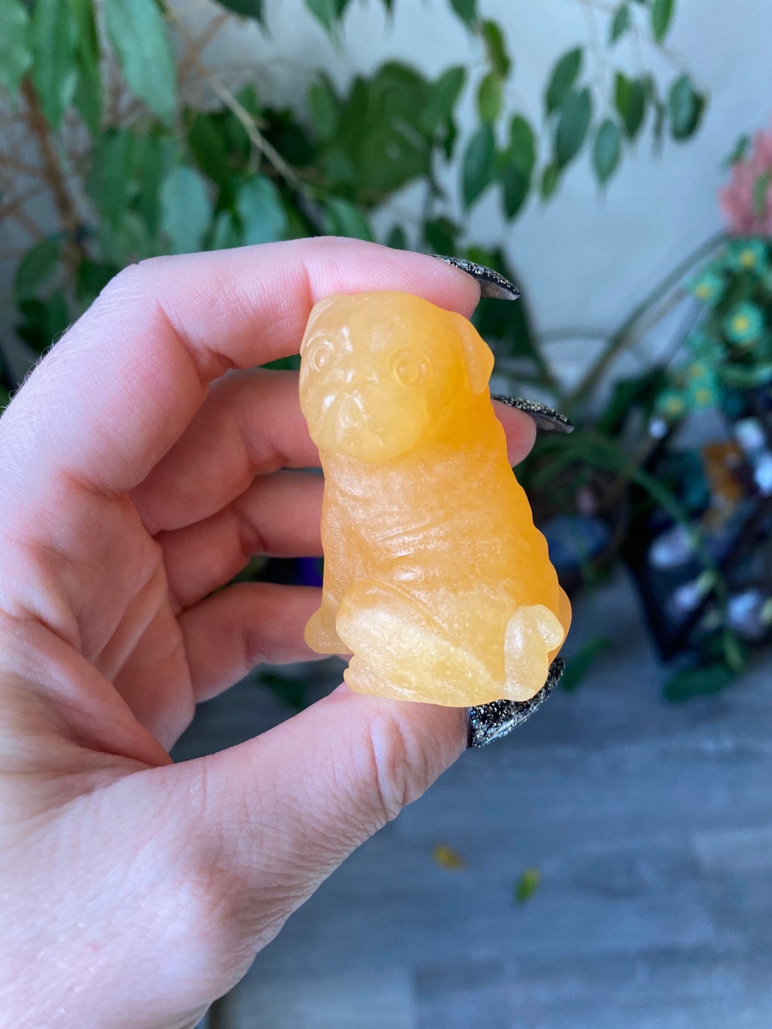 Orange Calcite Dog Crystal | Natural Stone Carved Pug | Metaphysical ...