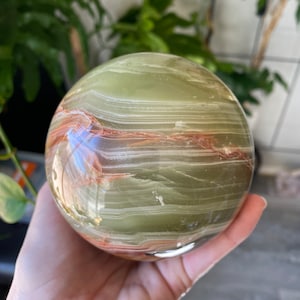 3lb Green Onyx Sphere Crystal Large | Natural Banded Stone Carved ...