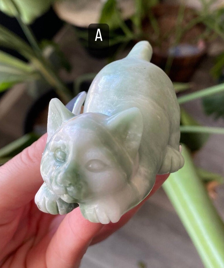 Lushan Jade Cat Crystal Natural Stone Carved and Polished - Etsy