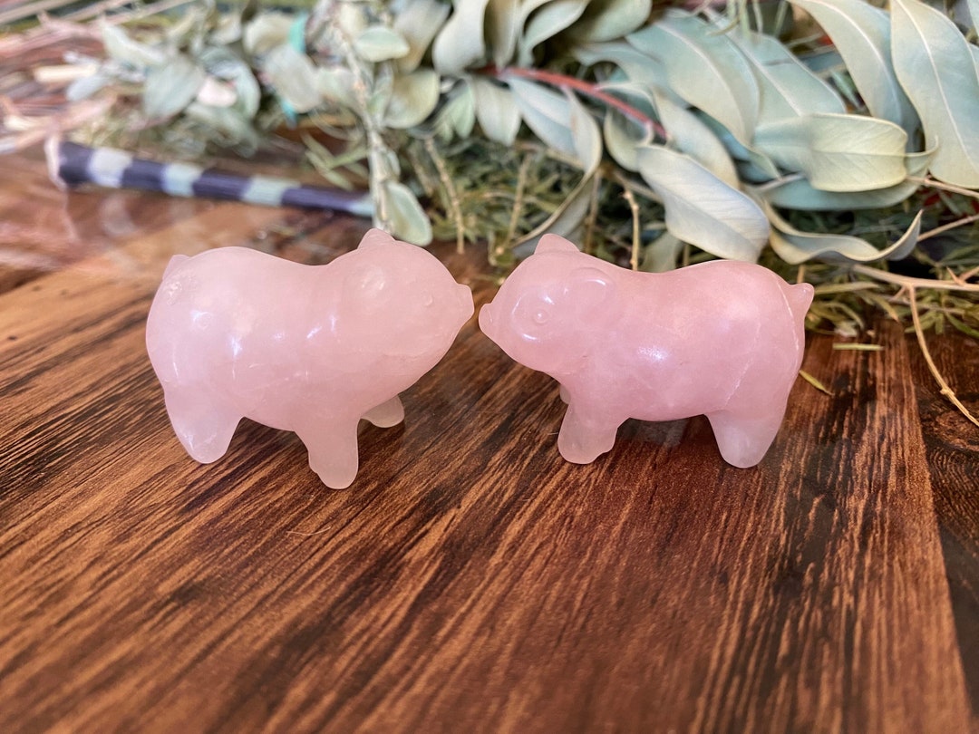 Rose Quartz Pig Crystal | Natural Rose Quartz Stone Carved and Polished ...