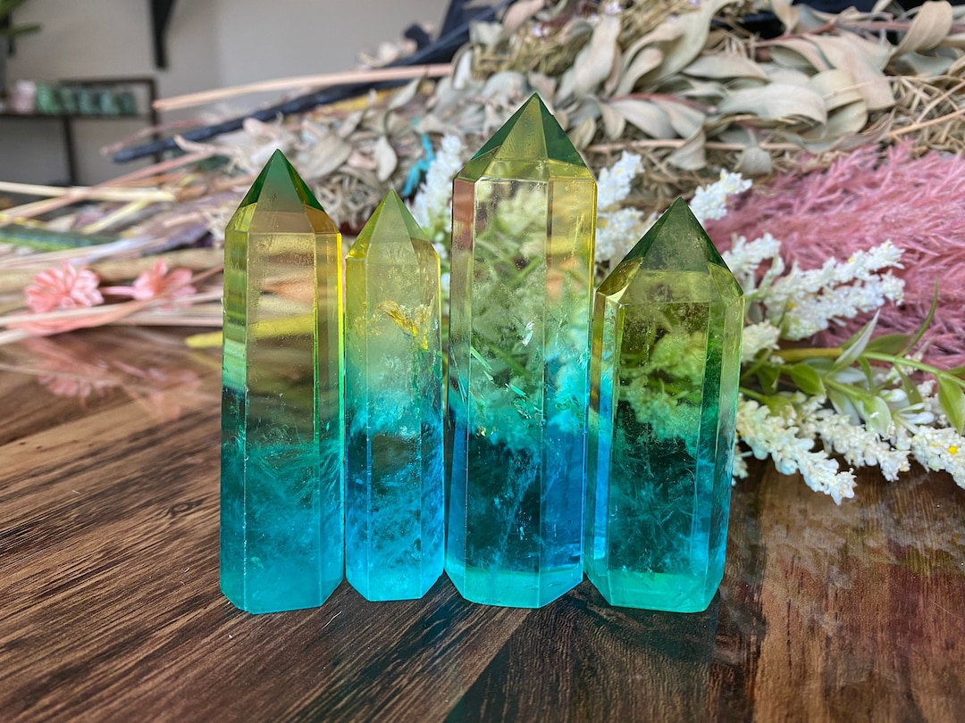 Blue Yellow Cotton Candy Aura Quartz Crystal Tower Point | Metaphysical ...