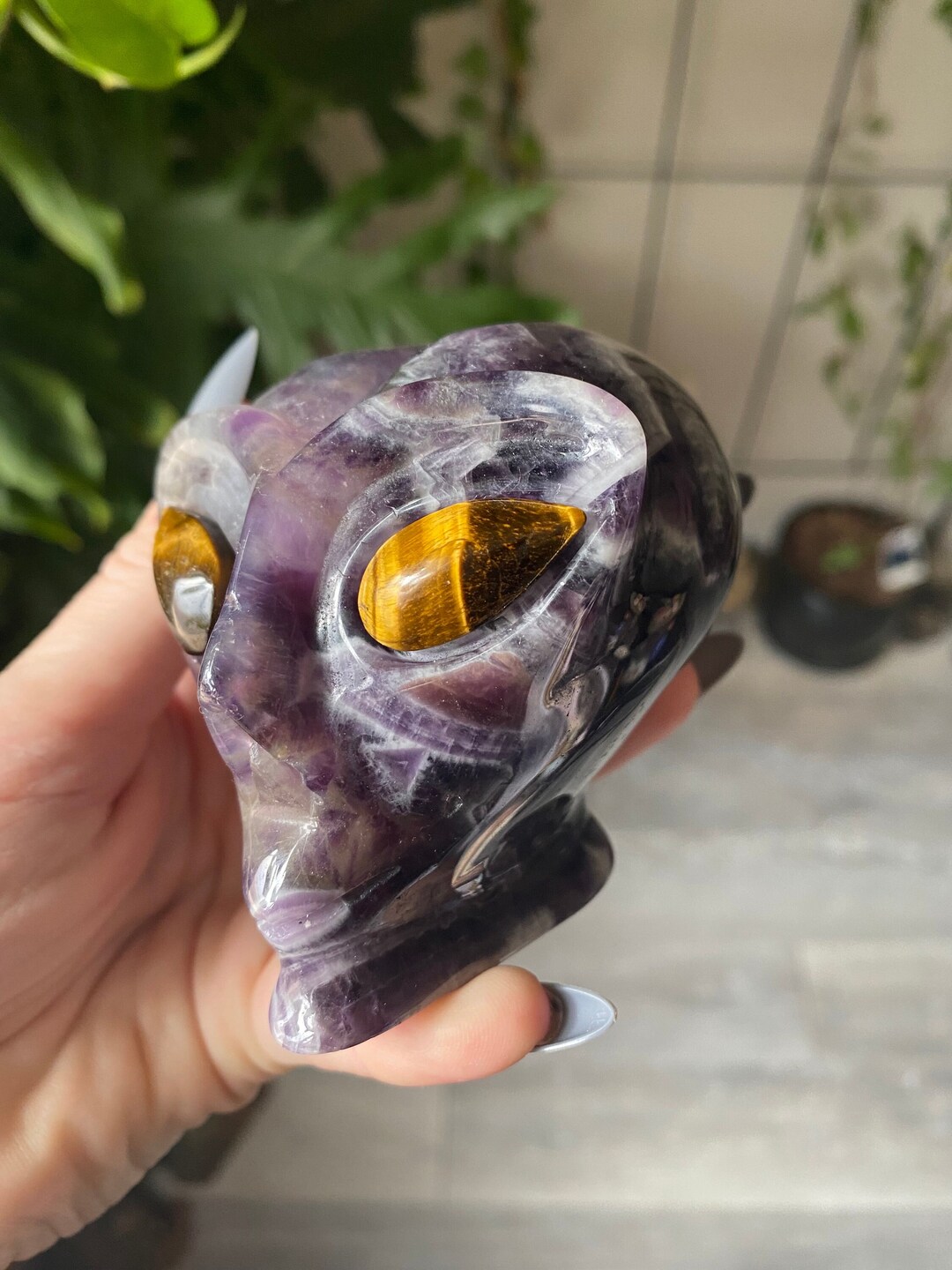 Chevron Amethyst Alien Head Crystal Natural Stone Carved and Polished ...