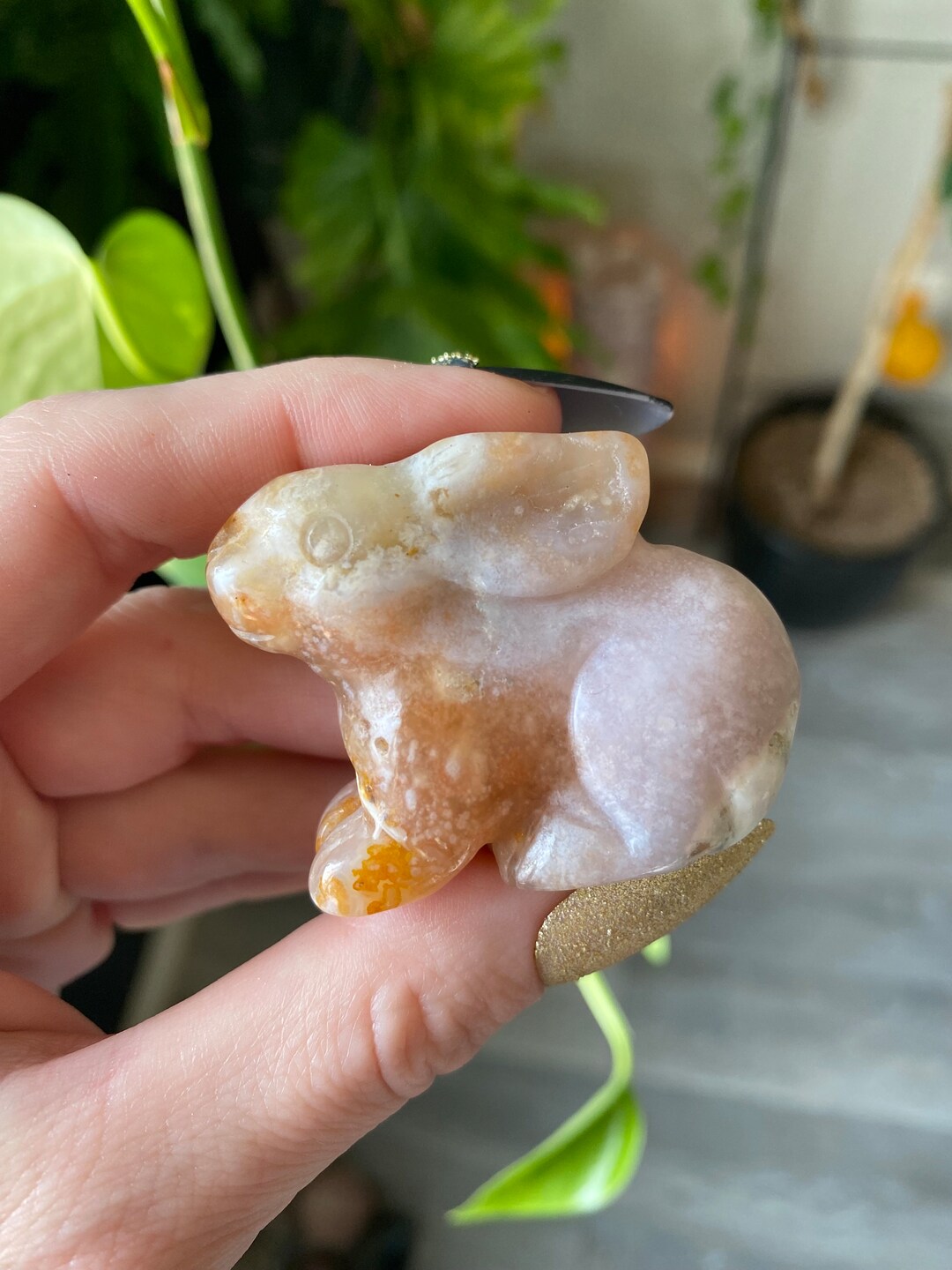 Flower Agate Rabbit Carved and Polished | Natural Crystal Bunny | Self ...