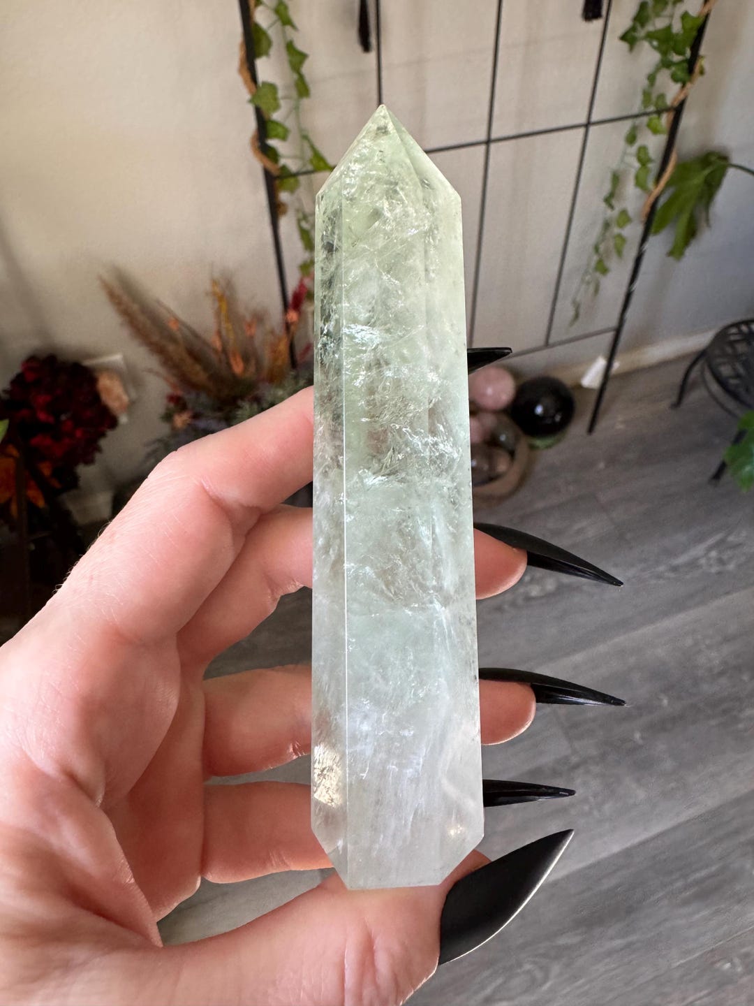 Prasiolite Crystal Tower Point | Natural Stone Carved & Polished Green ...