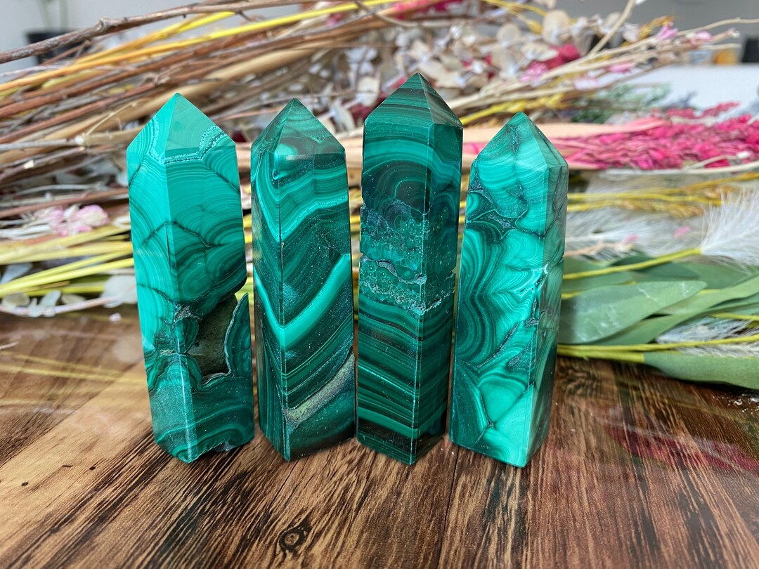 Malachite Crystal Tower Point Authentic Natural Stone Carved & Polished ...