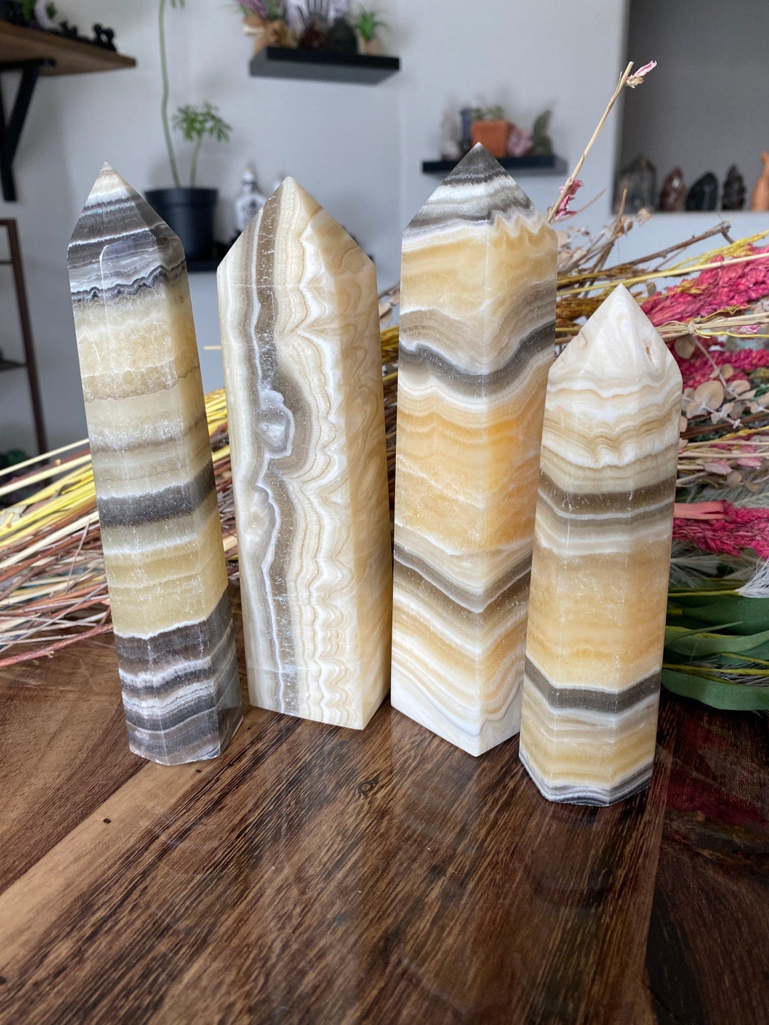 XL Zebra Calcite Tower Point Crystal | Natural Stone Carved Phantom ...