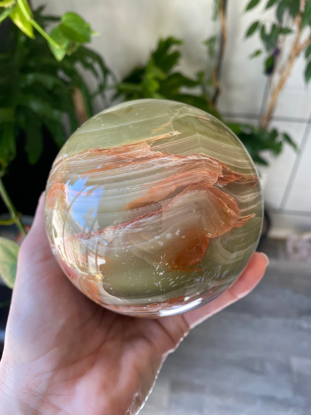 3lb Green Onyx Sphere Crystal Large | Natural Banded Stone Carved ...