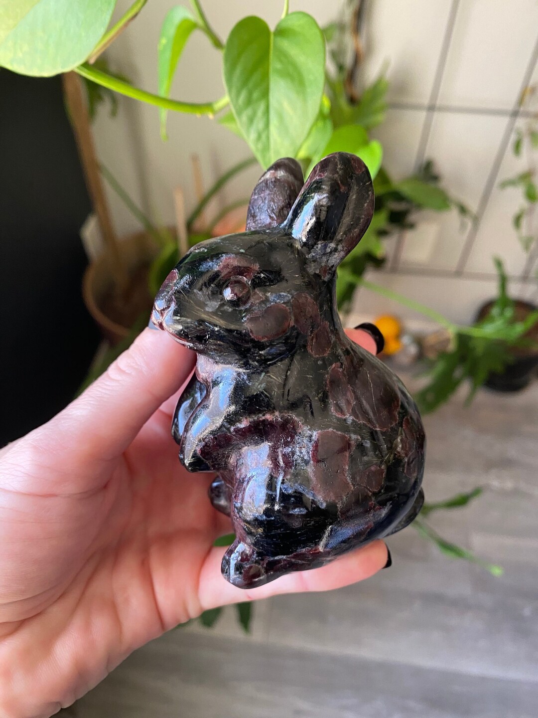 1.1lb Garnet Rabbit Crystal Natural Stone Carved and Polished Bunny ...