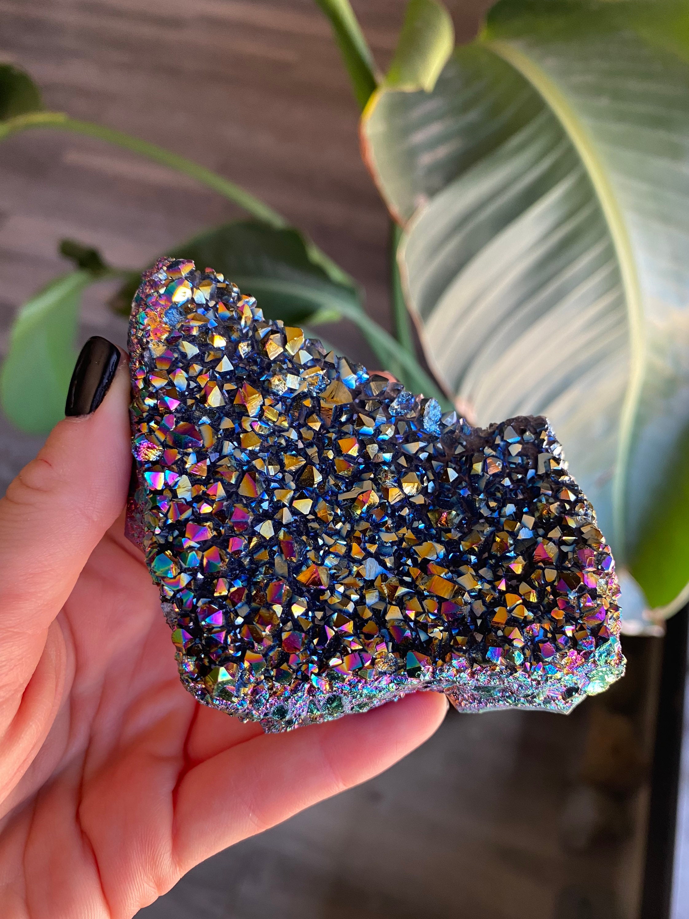 Rainbow Aura Amethyst Crystal Cluster | Titanium Aura Amethyst ...