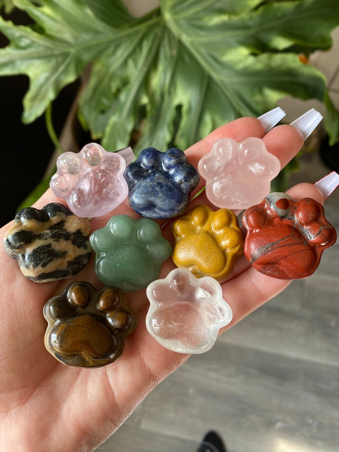 1.2inch Crystal Paw Print | Carved and Polished Natural Stone Dog Cat ...