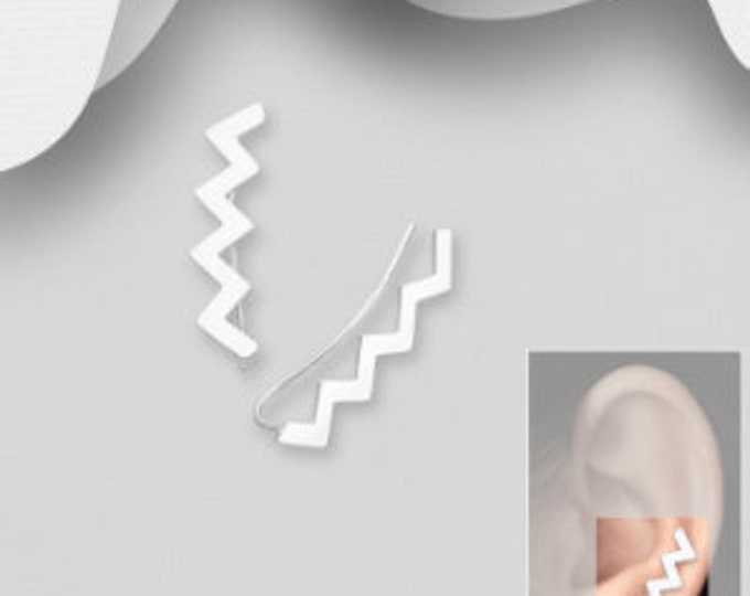 925 Sterling Silver Zig Zag Ear Pins Earrings - Etsy