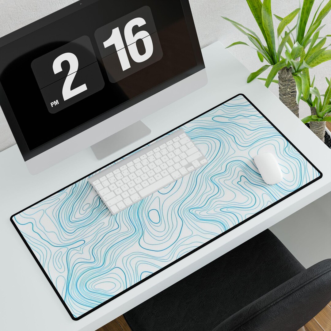 Topo Desk Mats, Topographic Mouspad, Blue and White Mousepad, Clean ...