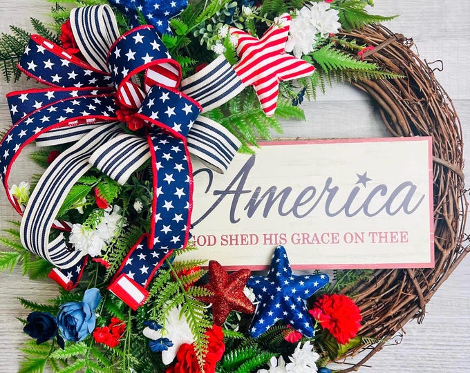 America, Patriotic, Wreath, Grapevine, Memorial Day, Fourth of July ...