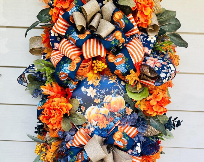 Fall Swag, Navy Blue, Fall Wreath, Fall Decor, Door, Wall, Hanging ...