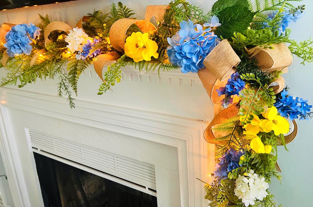 Spring Garland, Summer Garland, Everyday Garland, Hydrangea, Blue ...