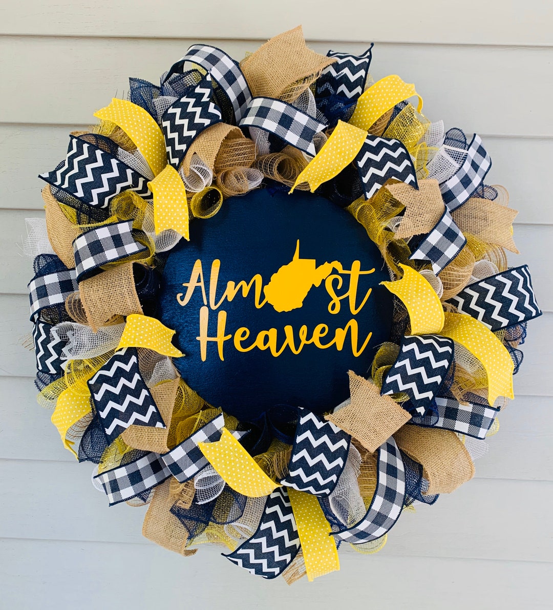 WVU Inspired Wreath, Almost Heaven, West Virginia, Mountaineers ...