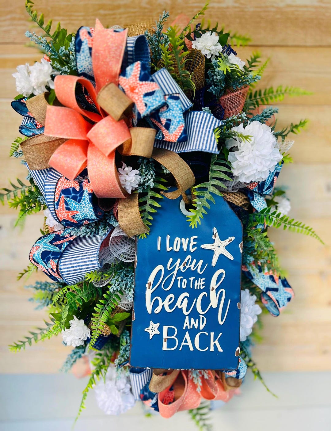 Coastal, Decor, Beach, Wreath, Swag, Starfish, Navy Blue, Spring ...