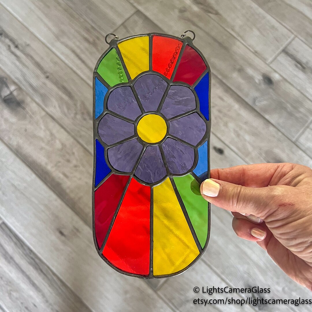 Stained Glass Rainbow Flower Suncatcher-rainbow Flower Window Hanging ...