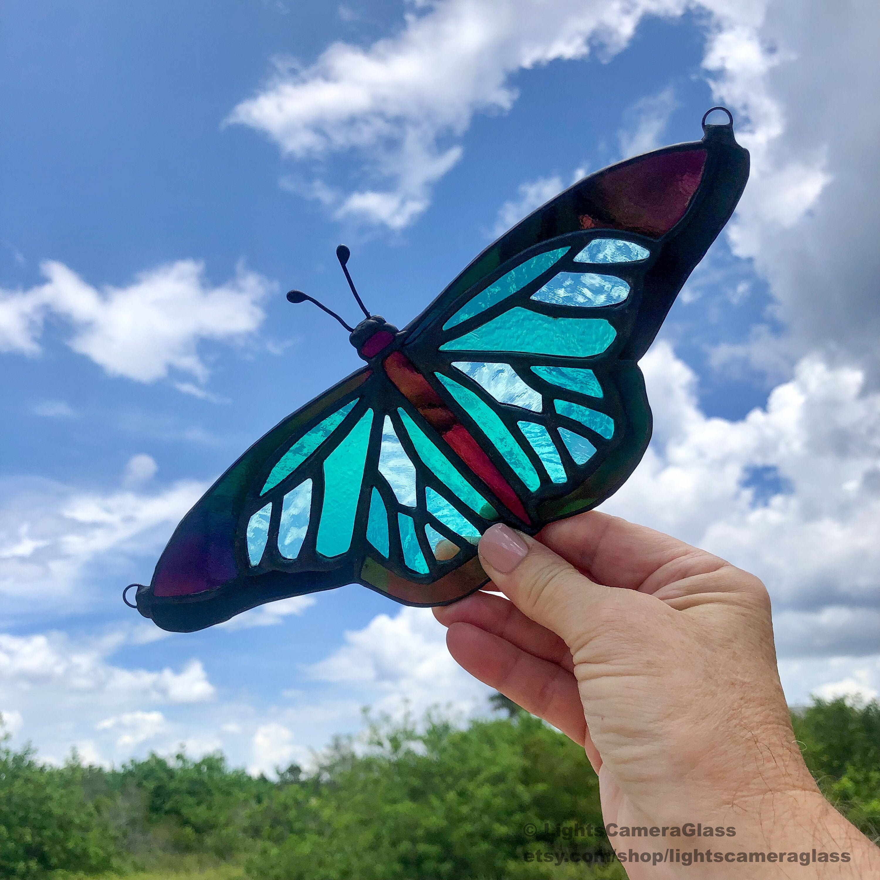 Iridescent Stained Glass Butterfly Suncatcher-Teal Butterfly | Etsy