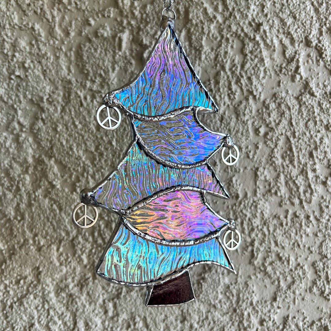 Iridescent Stained Glass Peace Tree Ornament, Holiday Suncatcher - Etsy