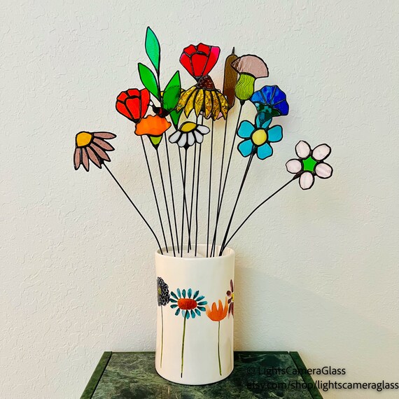 Stained Glass Long Stem Wildflowers-glass - Etsy