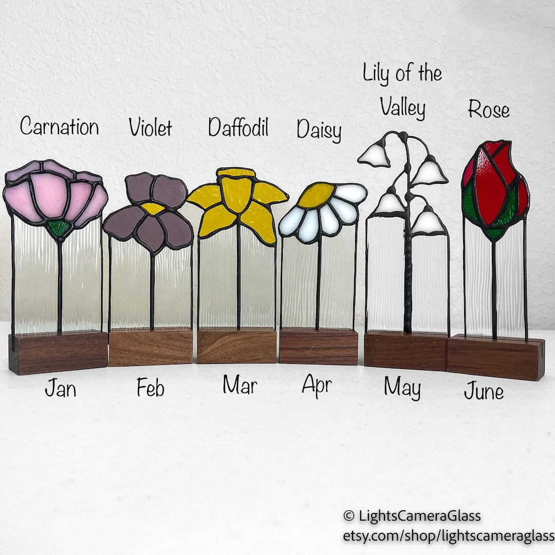 Stained Glass Birth Month Flower Figurine-stained Glass Birth Month ...