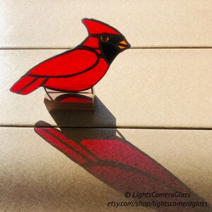 Stained Glass Cardinal on a Walnut Stand-glass Cardinal Art-cardinal ...