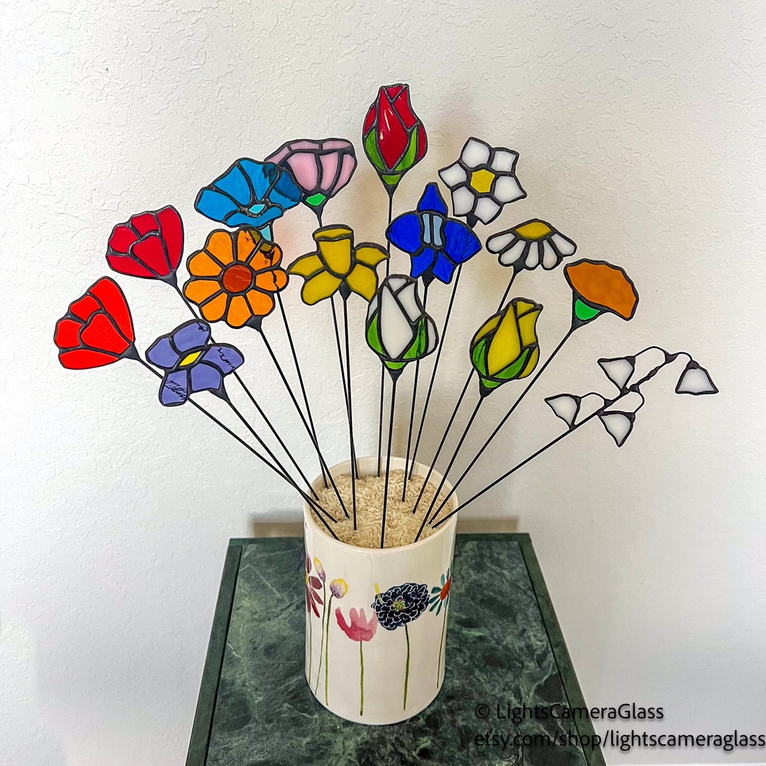 Stained Glass Long Stem Wildflowers-stained Glass Long Stem Birth ...