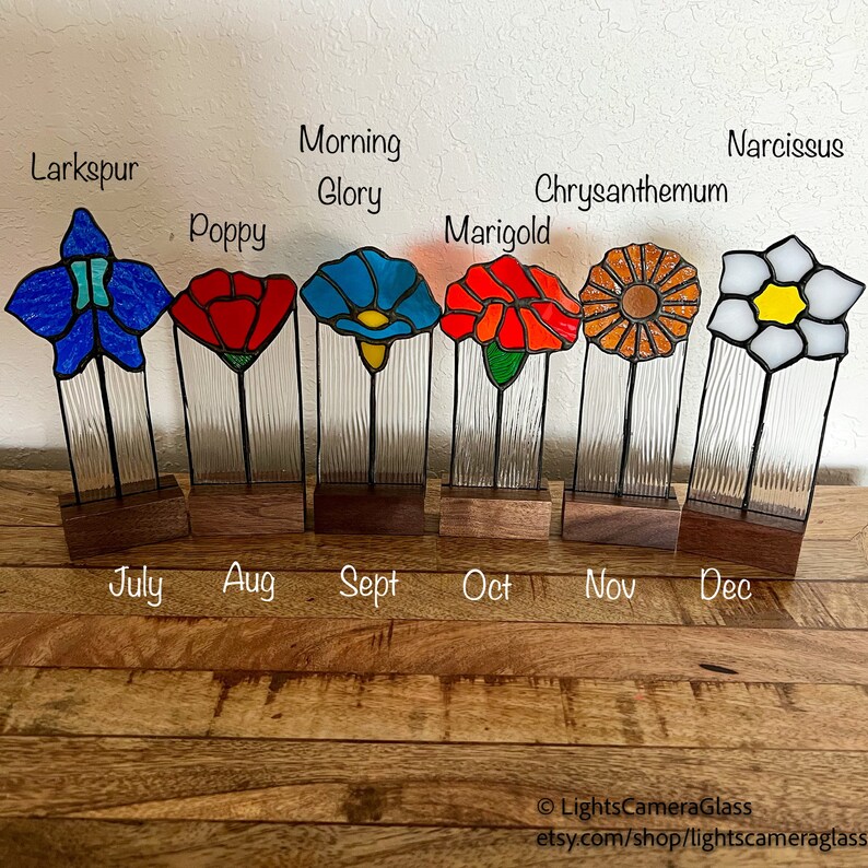 Stained Glass Birth Month Flower Figurine-stained Glass Birth - Etsy