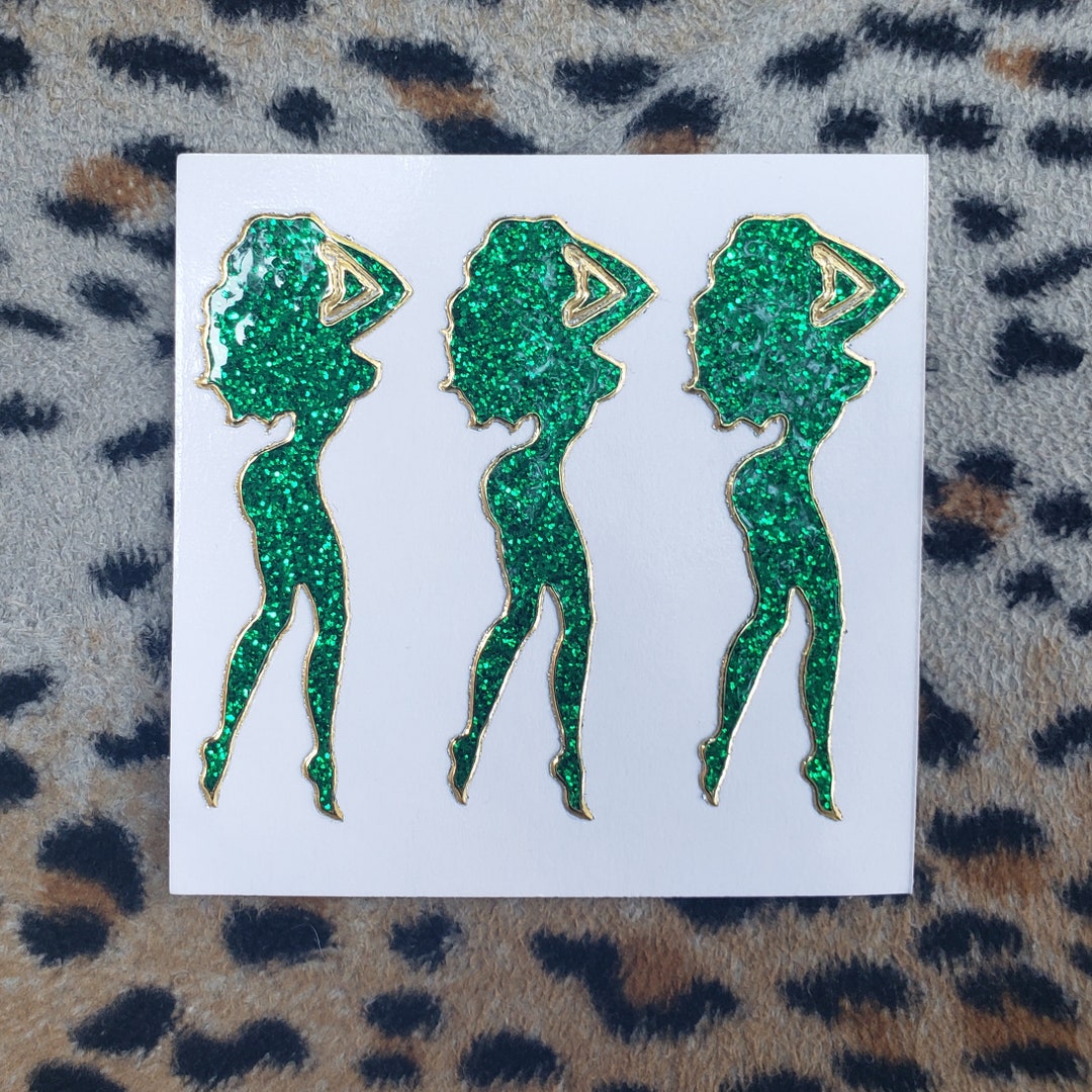 Vintage 1990s Green Glitter Sexy Girl Vinyl Stickers - Etsy