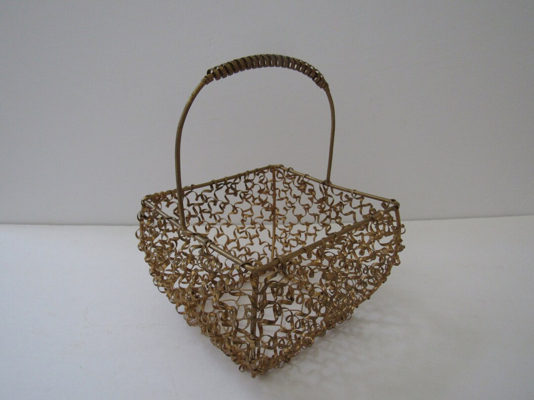 Gold Mid Century Small Square Wire Flower Girl Easter Basket - Etsy