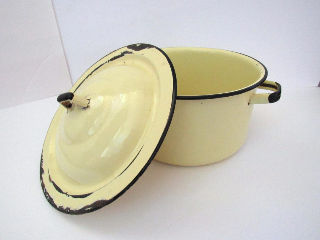Vintage French Yellow Enamelware Pot With Lid - Etsy