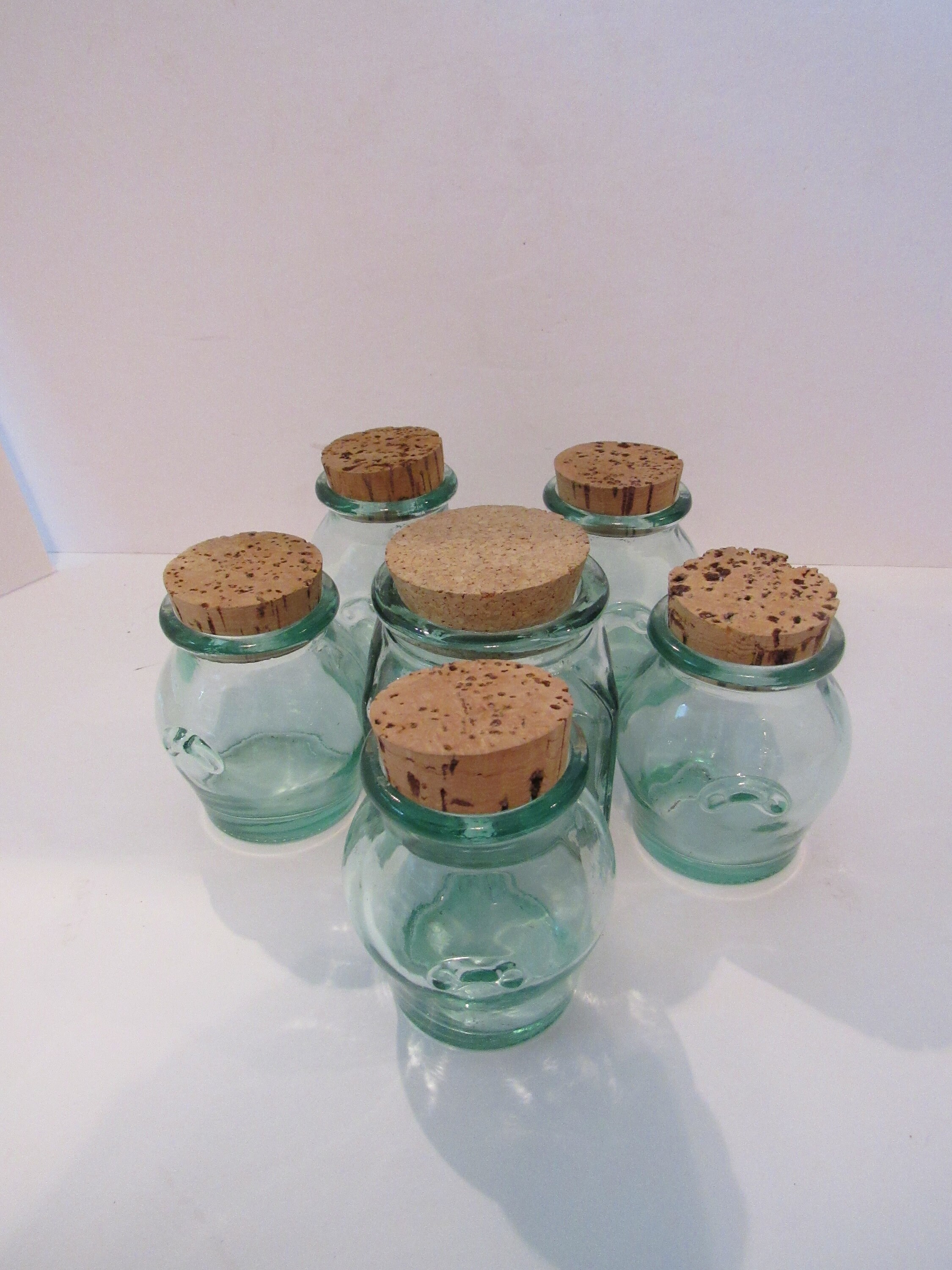 Set of 6 Small Green Glass Farmhouse Canisters Jars With Corks - Etsy