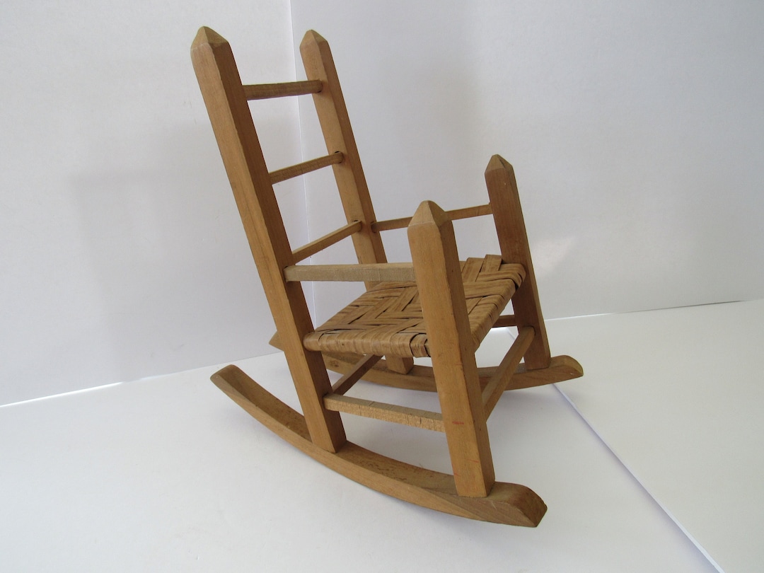 Miniature Wooden Rocking Chair With Woven Seat - Etsy