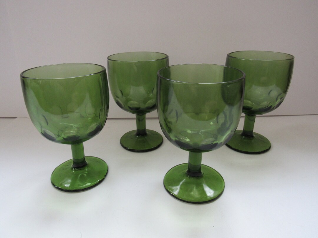Set of 4 Mid Century Green Glass Goblets - Etsy