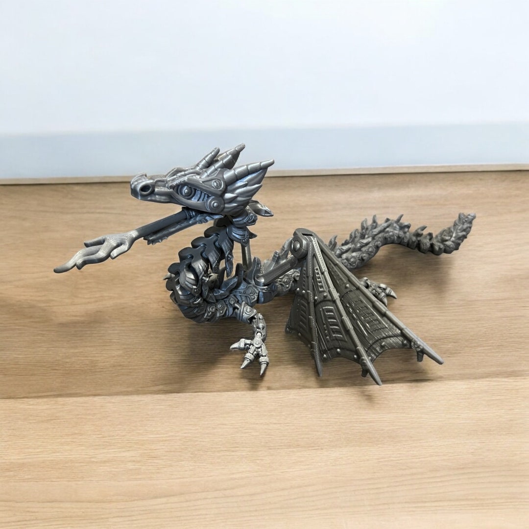 3D Printed Articulated Silver Mech Dragon - Etsy