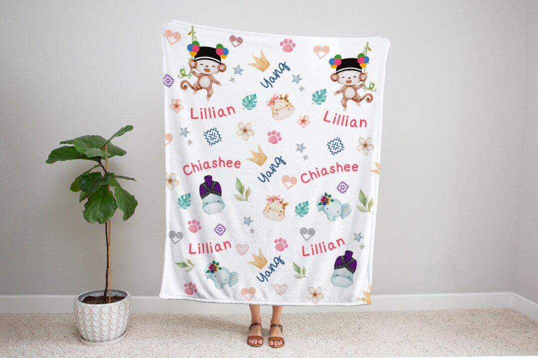 Free Shipping Hmong Girl Safari Custom Plush Blanket Gift for Baby ...
