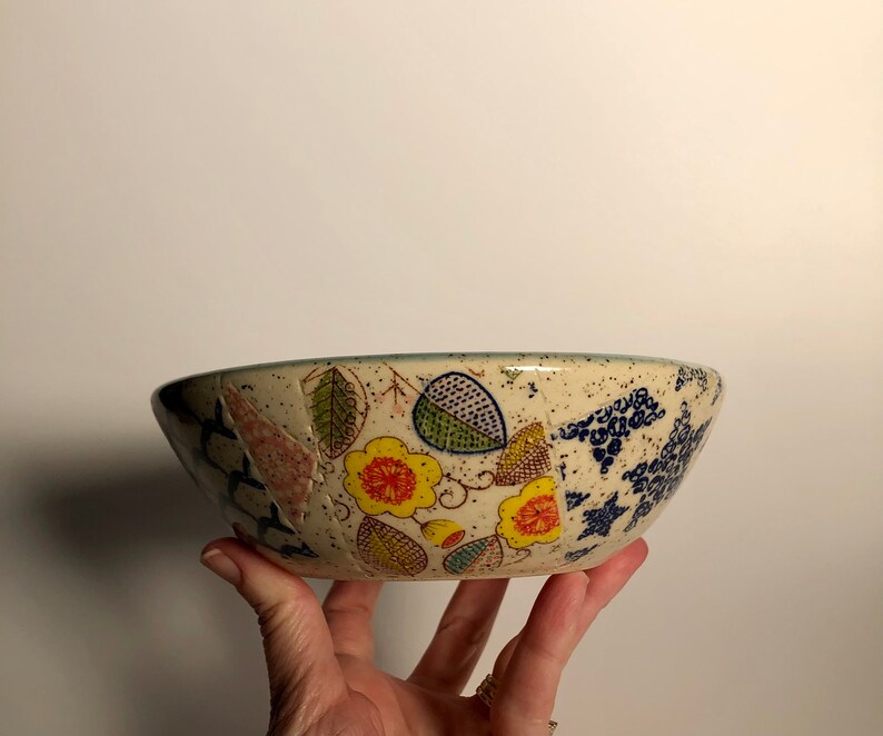 Speckled Patchwork Pottery Bowl - Etsy