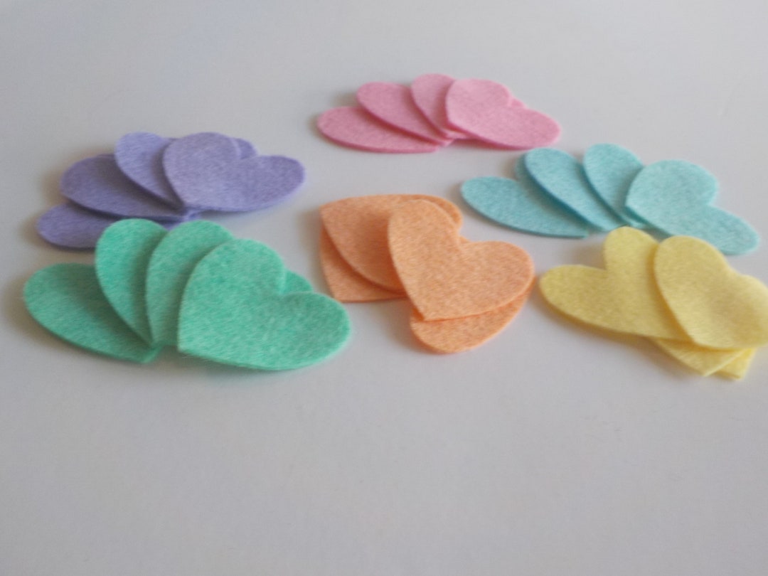 24 5cm Wide Candy Floss Pastel Pre-cut Wool Felt Hearts, 5cm Die Cut ...