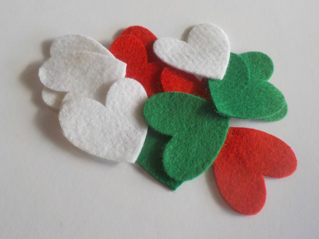 12 7cm Wide Classic Christmas Pre-cut Wool Felt Hearts Red, Green ...