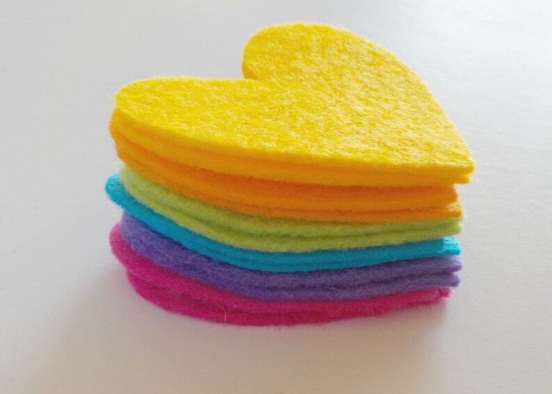 50 Bright Pre-cut Wool Felt Hearts, 5cm Die Cut Heart Shapes, Precut ...