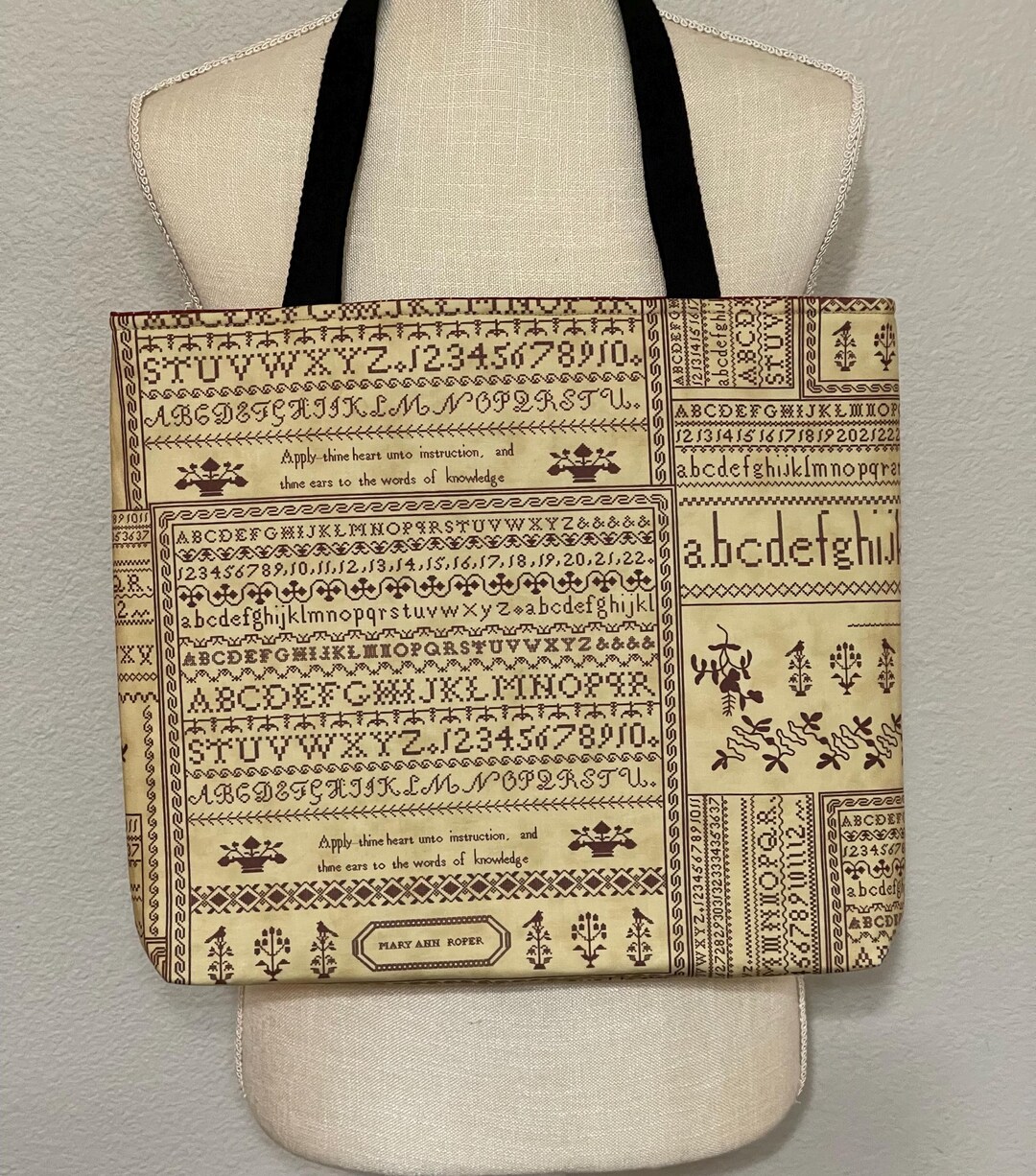 Blackbird Design Sampler Fabric Cotton Tote in Rhubarb/tan, Lined and ...