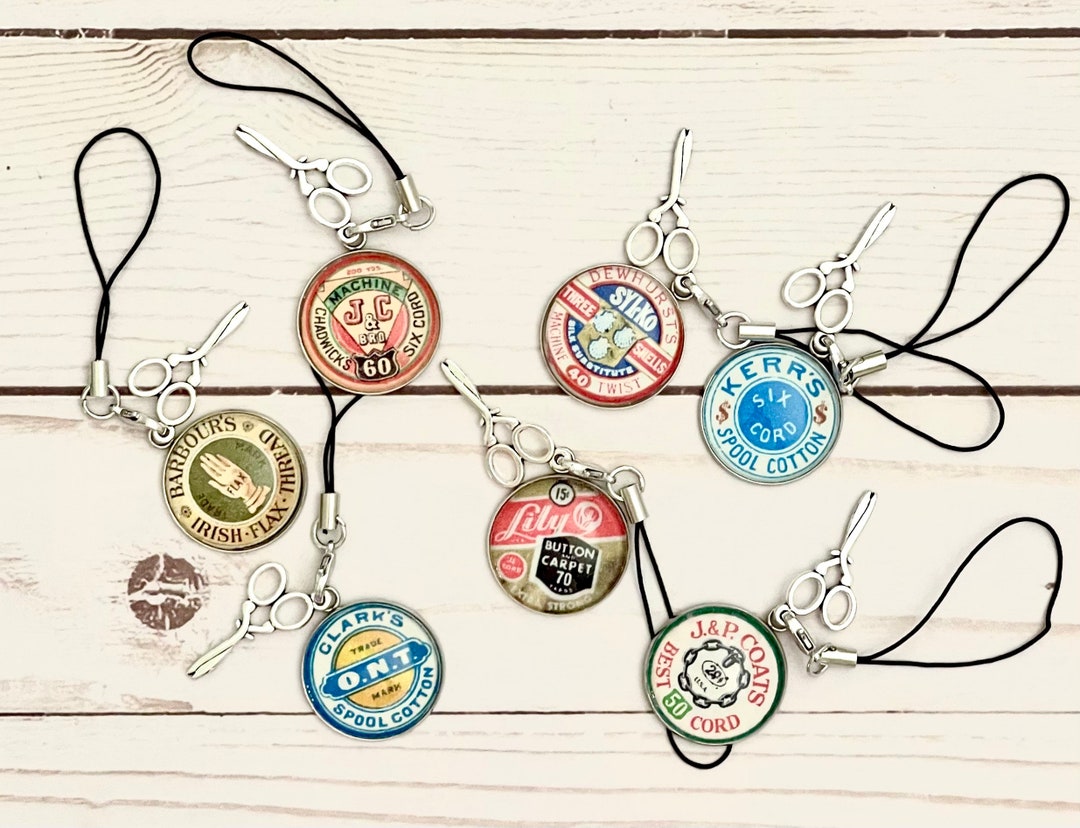 Scissor Fob,thread Ring, Keychain or Zipper Pull, Vintage Spool Label ...