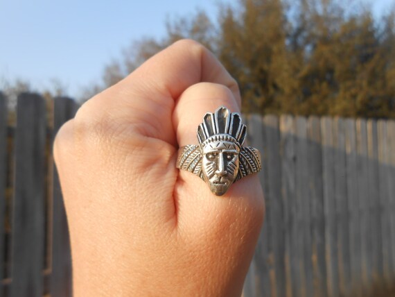 Indian Head 925 Sterling Silver Ring Chief Size 13 22 Mm - Etsy