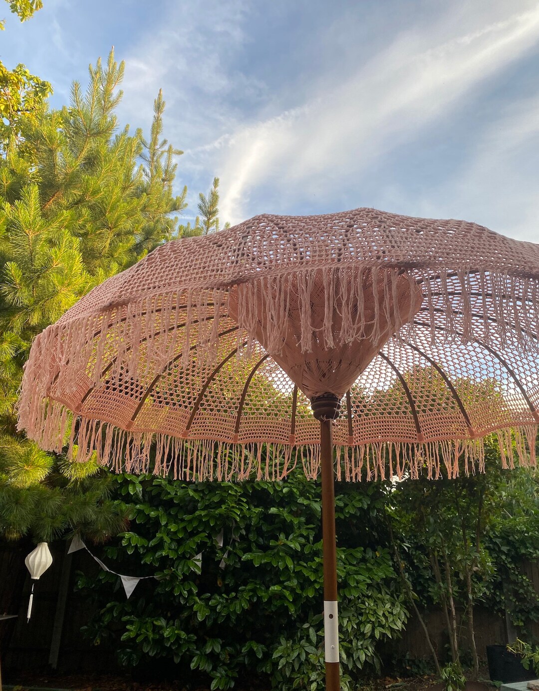 Macrame Boho Garden Parasol Handmade Peach Black - Etsy