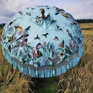Paradise Print Handmade Fringed Luxury Garden Parasol in Mint Green - Etsy